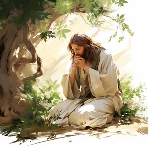 Jesus Praying Watercolor Clipart: Gethsemane Easter Art (digital ...