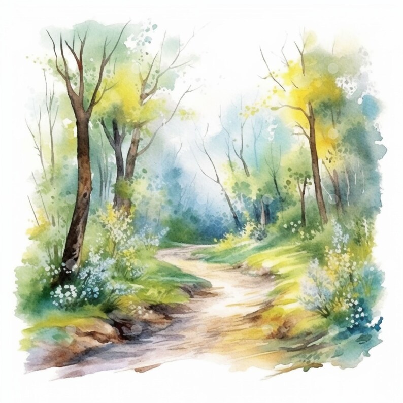 12 Green Forest Path Clipart, JPG, Watercolor Forest Path, Printable ...