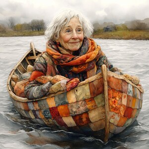 Patchwork Lady in Boat Clipart: Watercolor Illustration (PNG) - Etsy