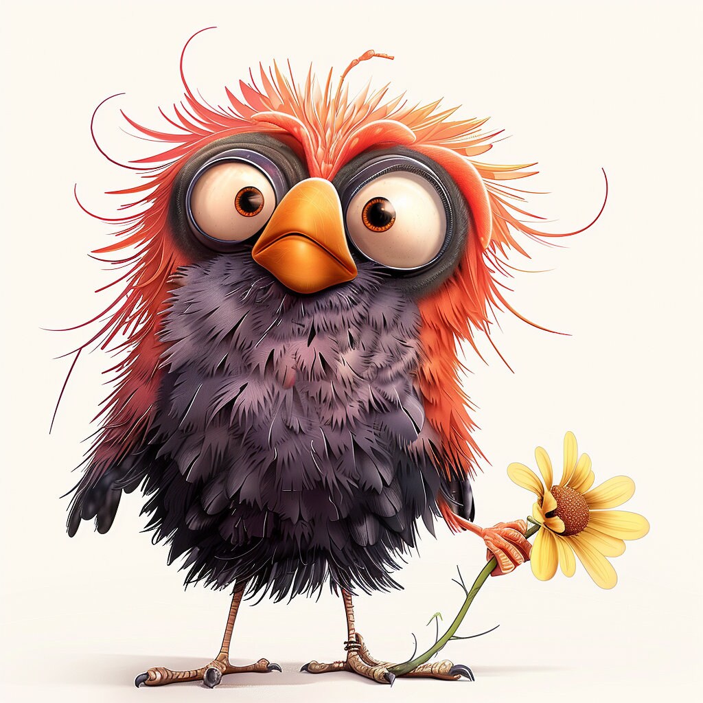 Cartoon Bird With Flower Clipart, Commercial License (PNG and JPG ...
