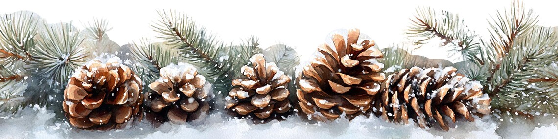 Winter Pine Cones Digital Image: Christmas Tree Branch Clipart (PNG ...
