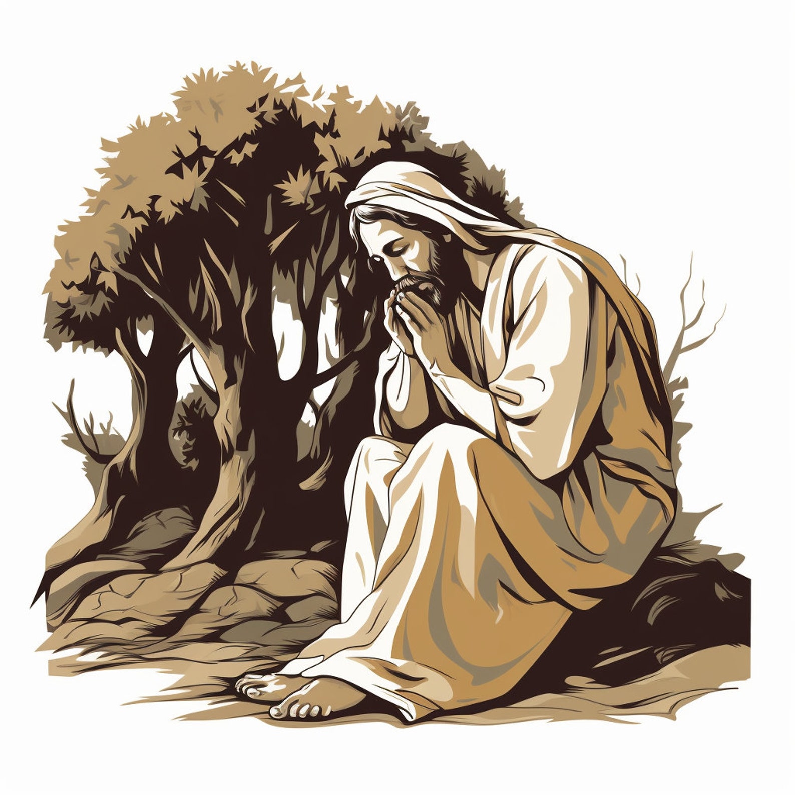 Jesus Praying Watercolor Clipart: Gethsemane Easter Art (digital ...