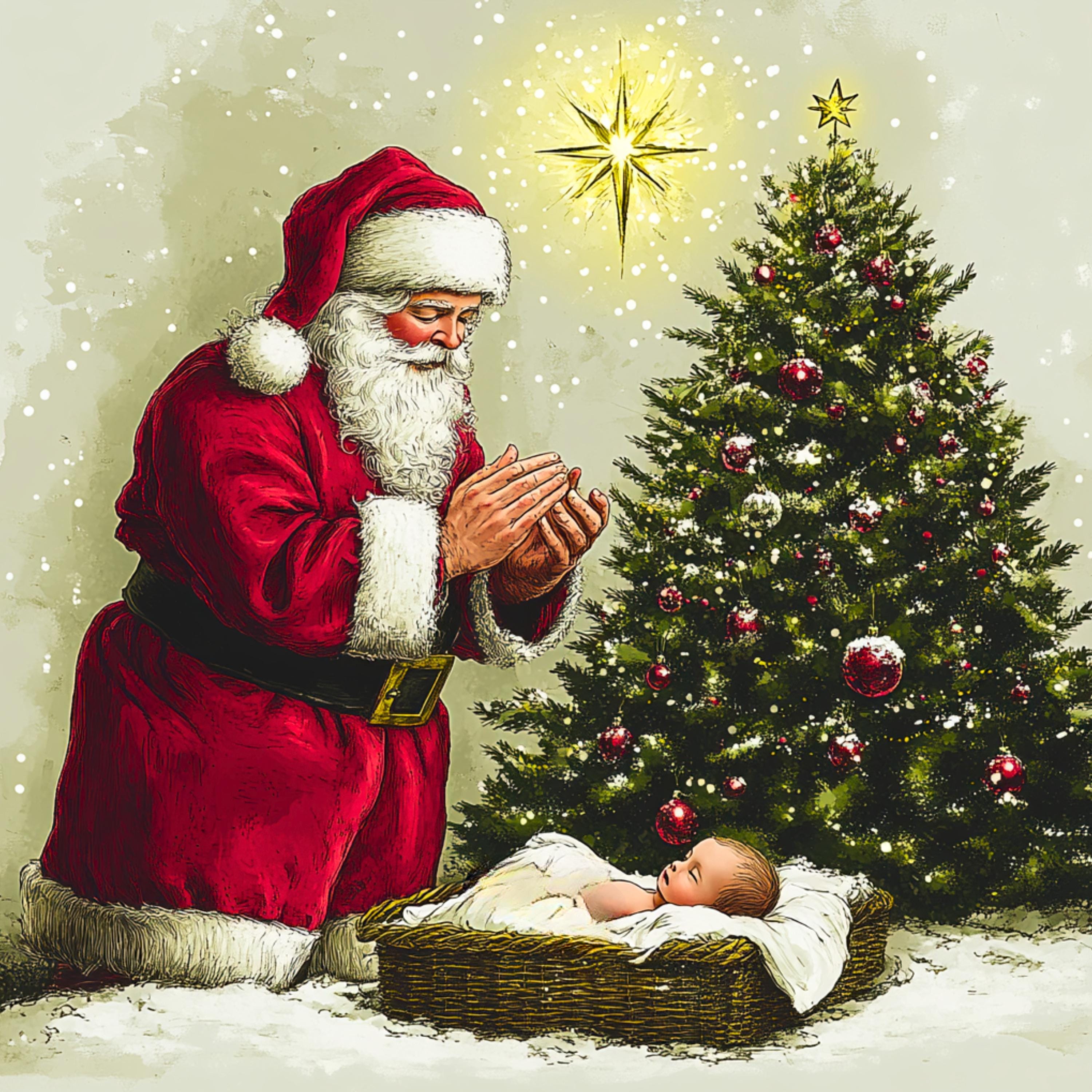 10 Santa and Baby Jesus Christmas Art: Religious Holiday Decor (digital ...