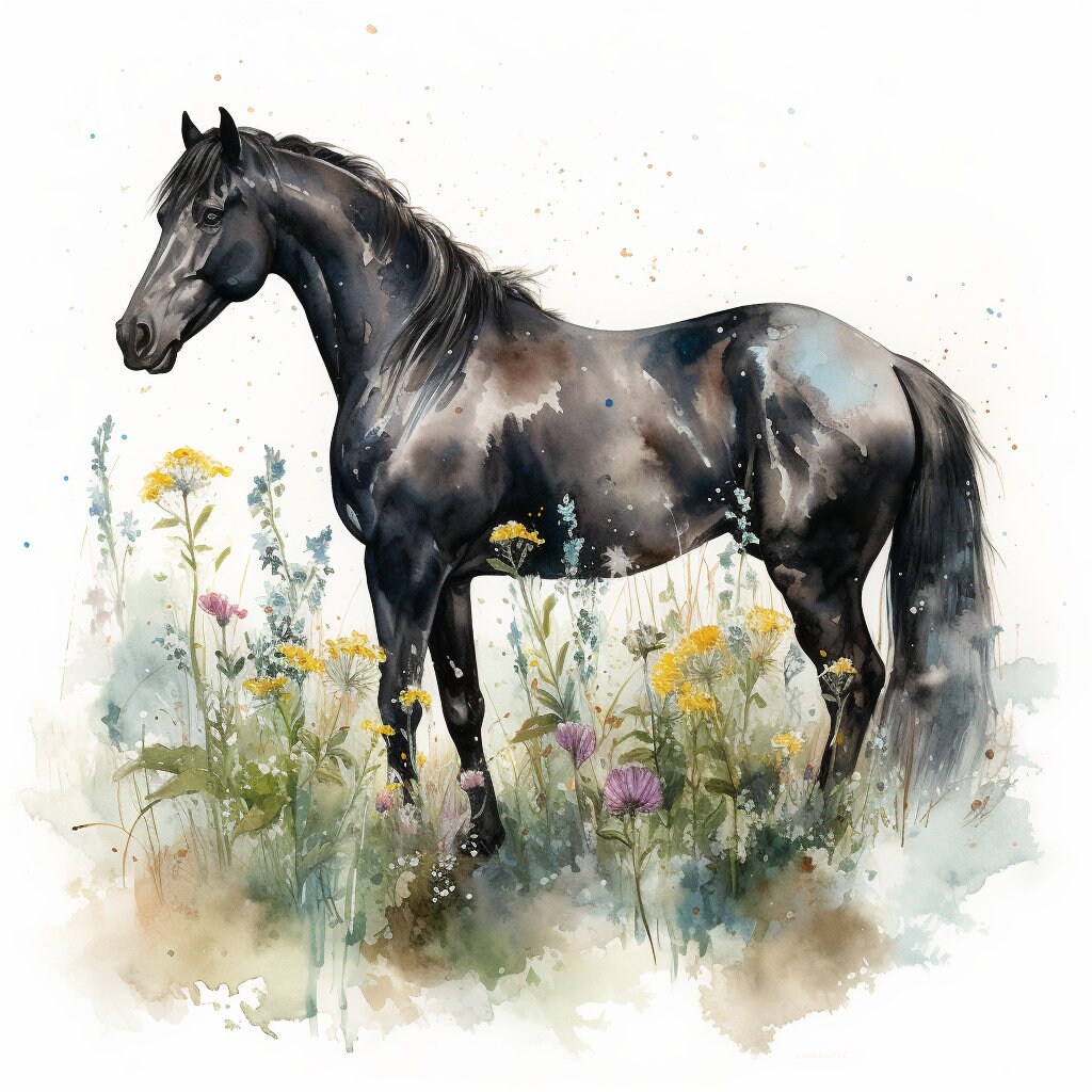 Black Horse Watercolor Clipart: Polished Horses Art (digital Download ...