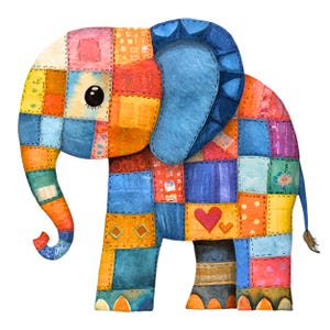 Patchwork Elephant Illustration, Colorful Animal Art (digital Image) - Etsy