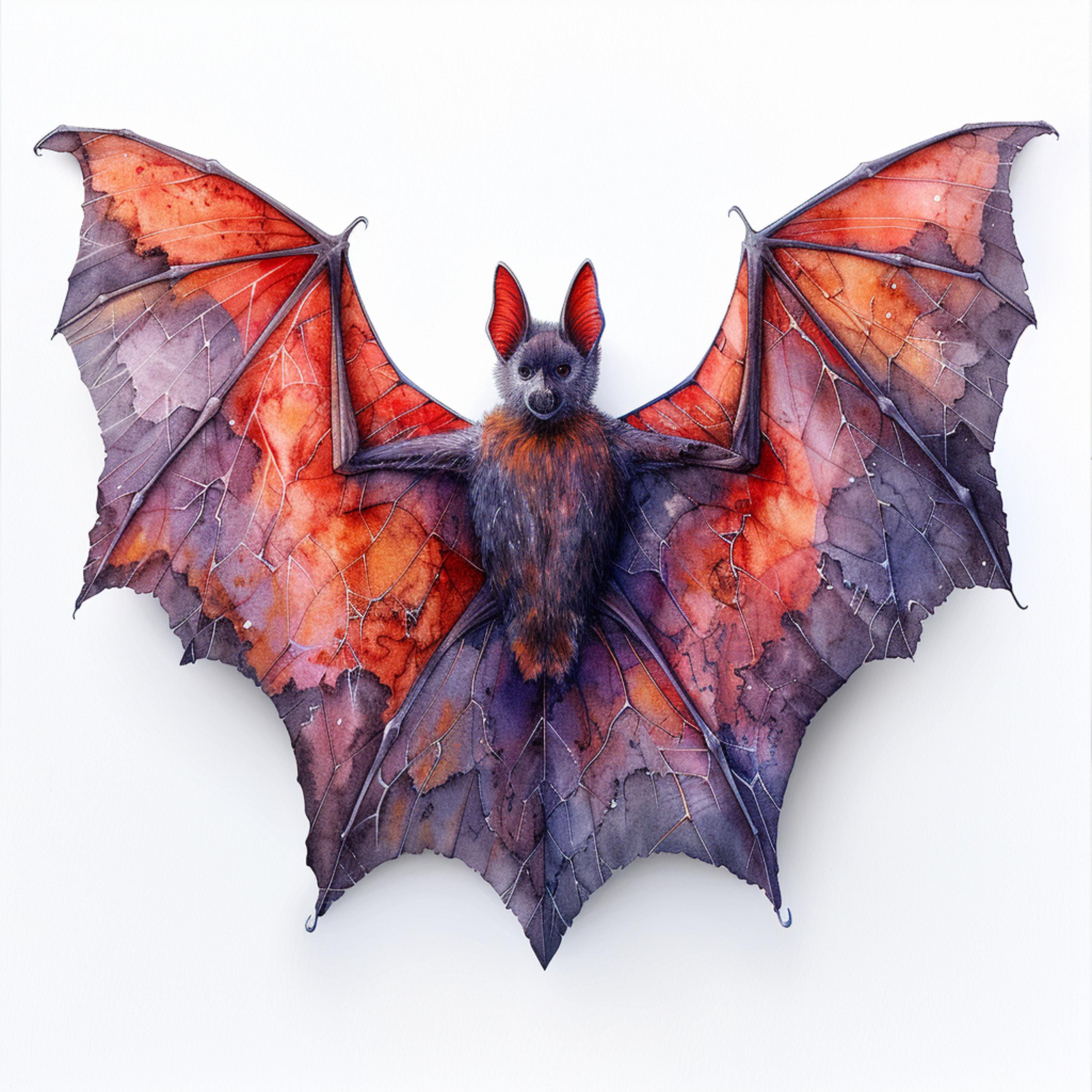 12 Bat Neon Clipart, Bat Clip Art Wall Art, Watercolor Bat Clipart ...