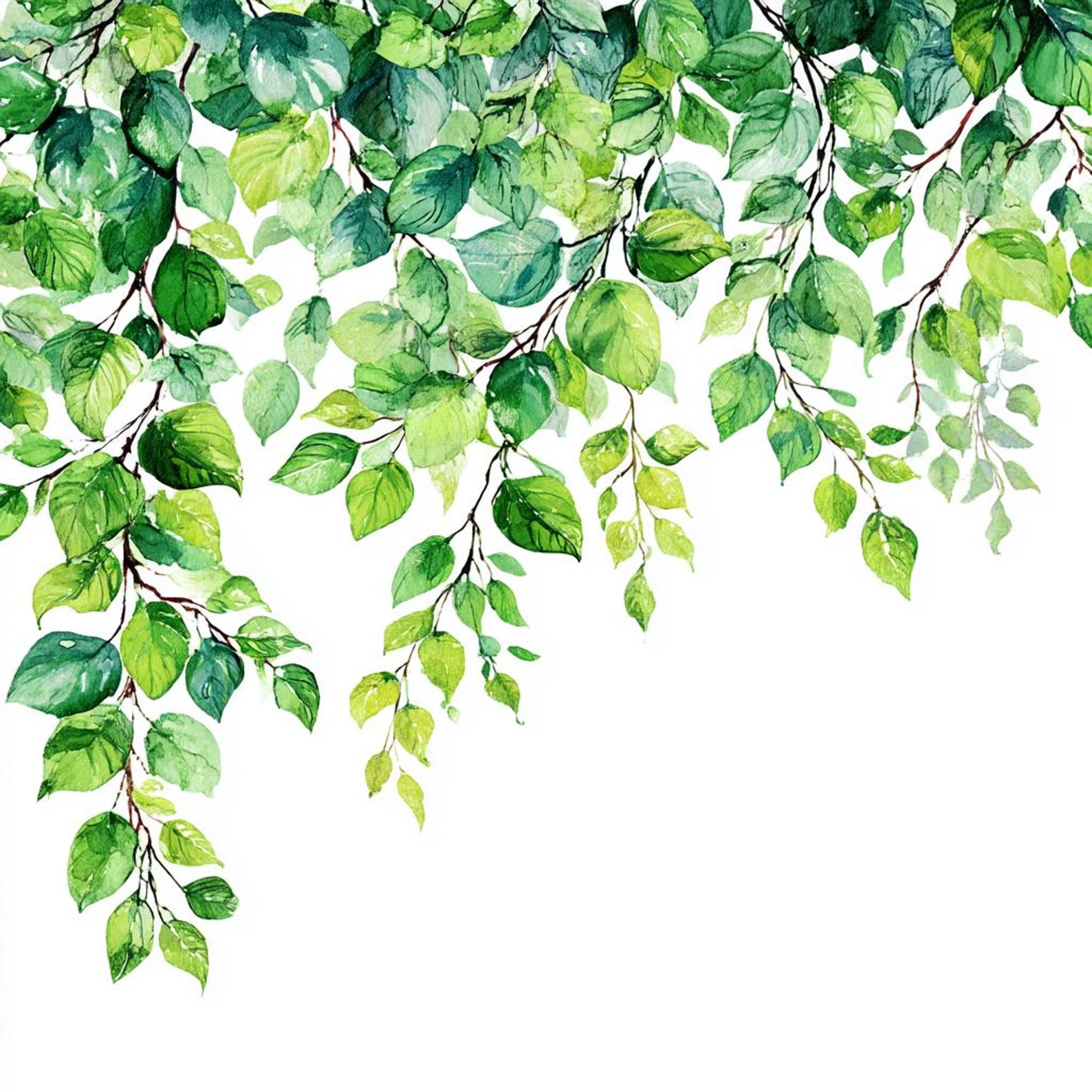 Watercolor Green Leaves Clipart: Botanical PNG Branches (digital ...