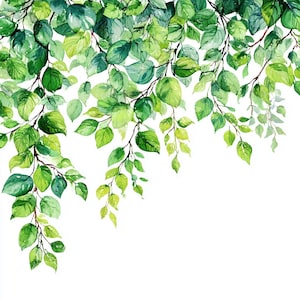 Watercolor Green Leaves Clipart: Botanical PNG Branches (digital ...