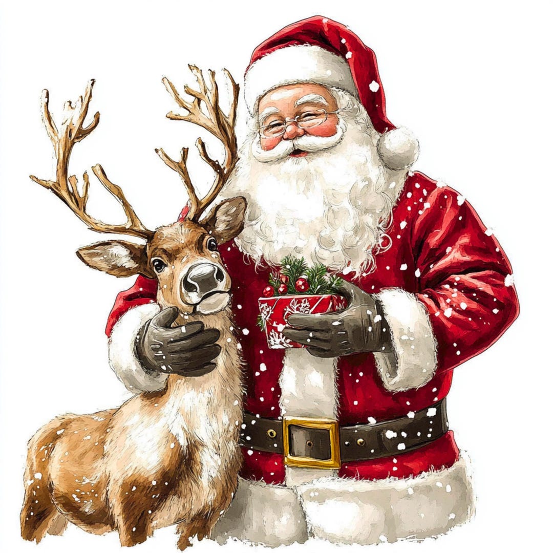 Christmas Santa & Reindeer Clipart: Holiday Art (digital Download) - Etsy