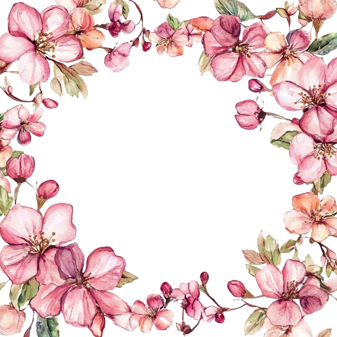 Watercolor Sakura Flower Frames Clipart: Pink Cherry Blossom (digital ...