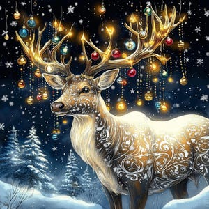 10 Christmas Deer Digital Image - Watercolor Reindeer Clipart, Holiday ...