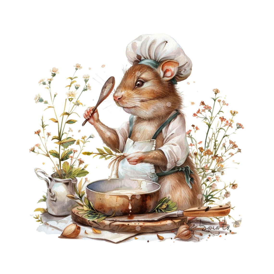 12 Cute Cooking Gopher Clipart, PNG, Gopher Printable Watercolor ...