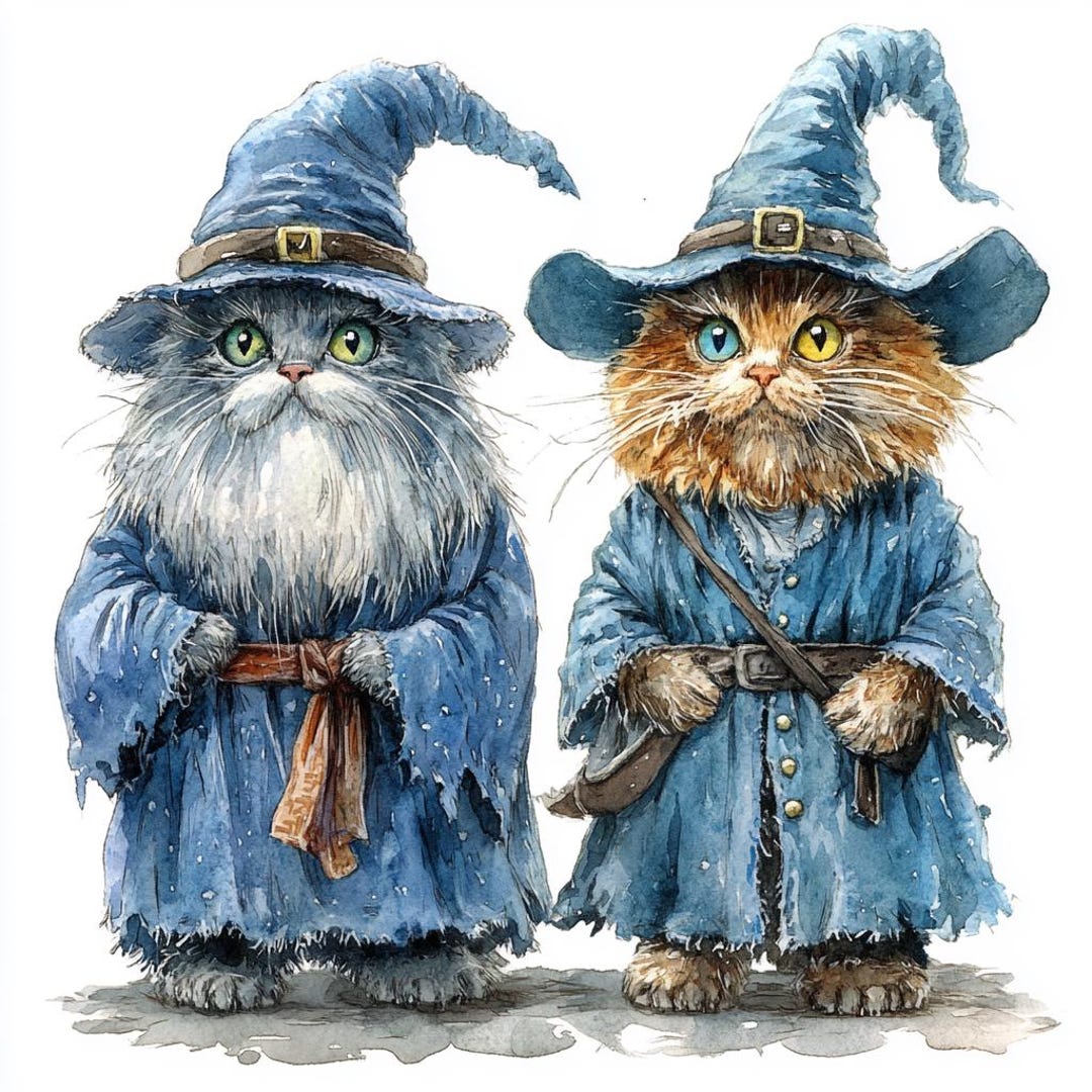 10 Magic Cats Clipart, Watercolor Сats Wizards Art, Illustrations ...