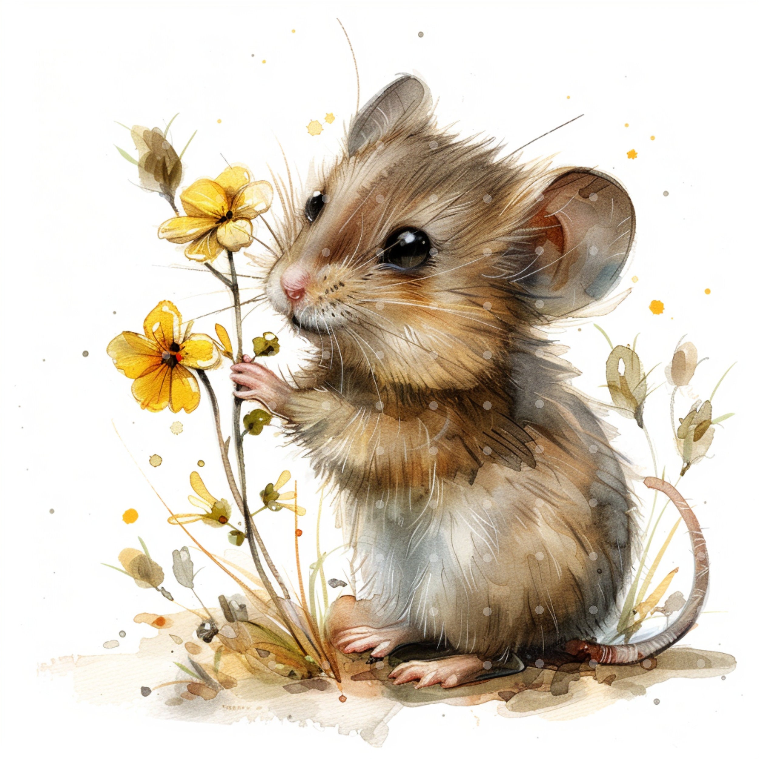 18 Little Mouse, Cute Flower, Clipart, Printable Watercolor Clipart, 18 ...