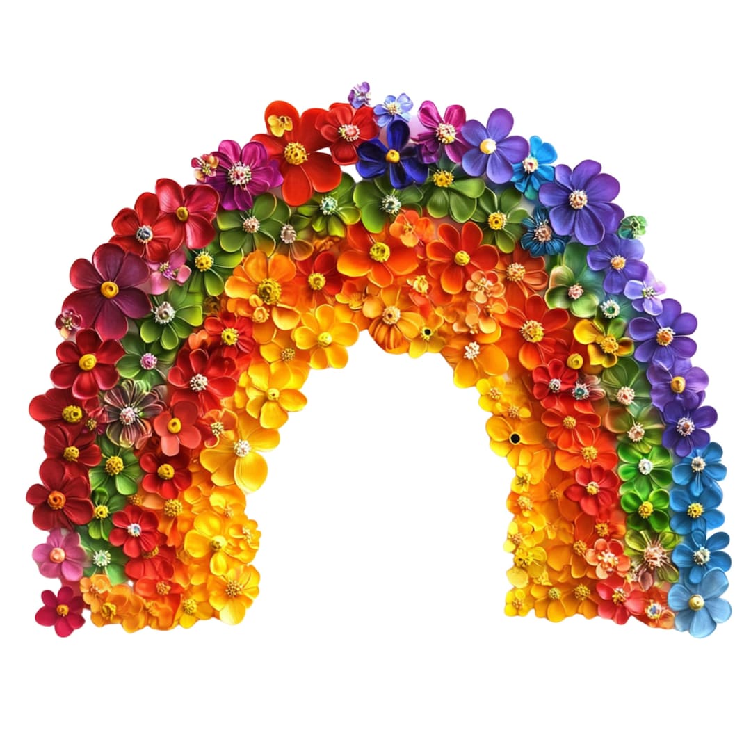 Rainbow Flower Frame Clipart: Colorful Floral PNG (digital Download) - Etsy