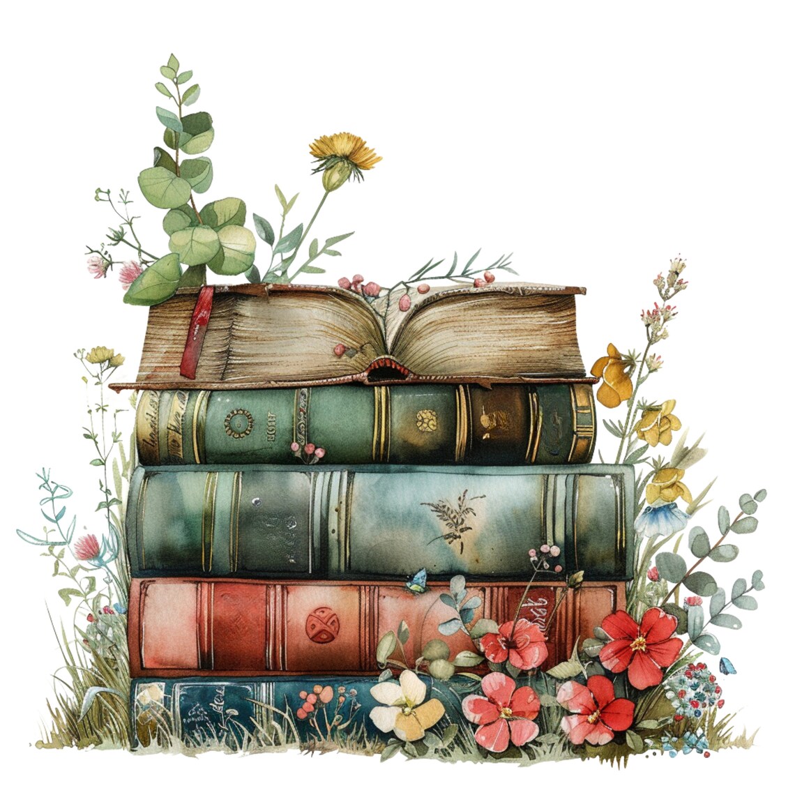 14 PNG Stack of Books. Books and Flowers Png Clipart, Watercolor Stack ...