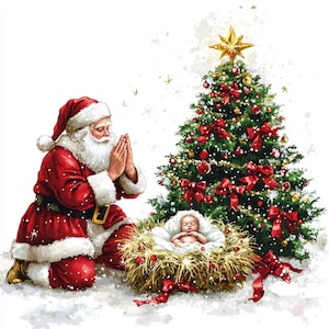 Santa Praying Over Baby Jesus: Watercolor Christmas Clipart (digital ...