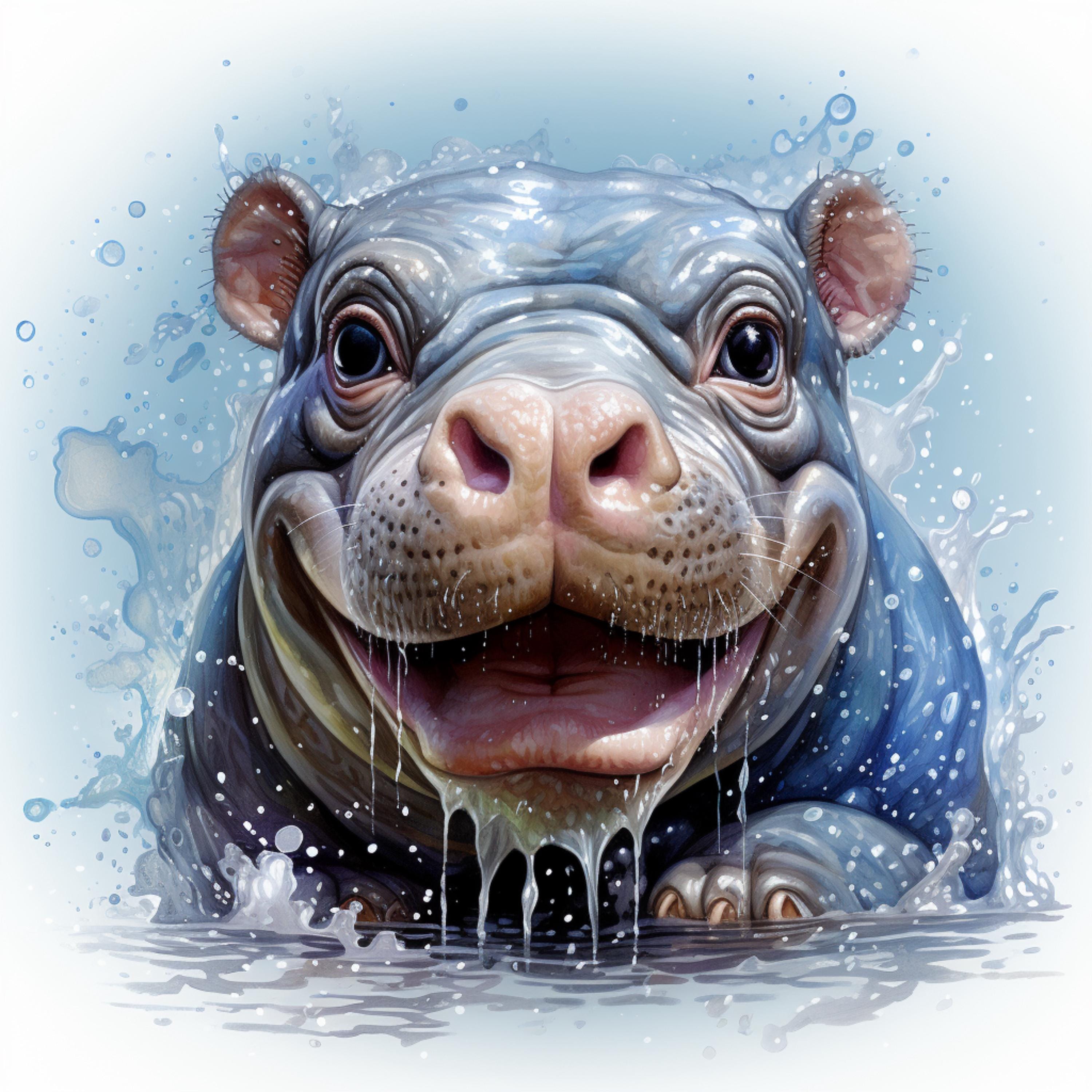 Neon Hippopotamus Clipart Bundle: Rainbow Watercolor Hippo (JPG Digital ...
