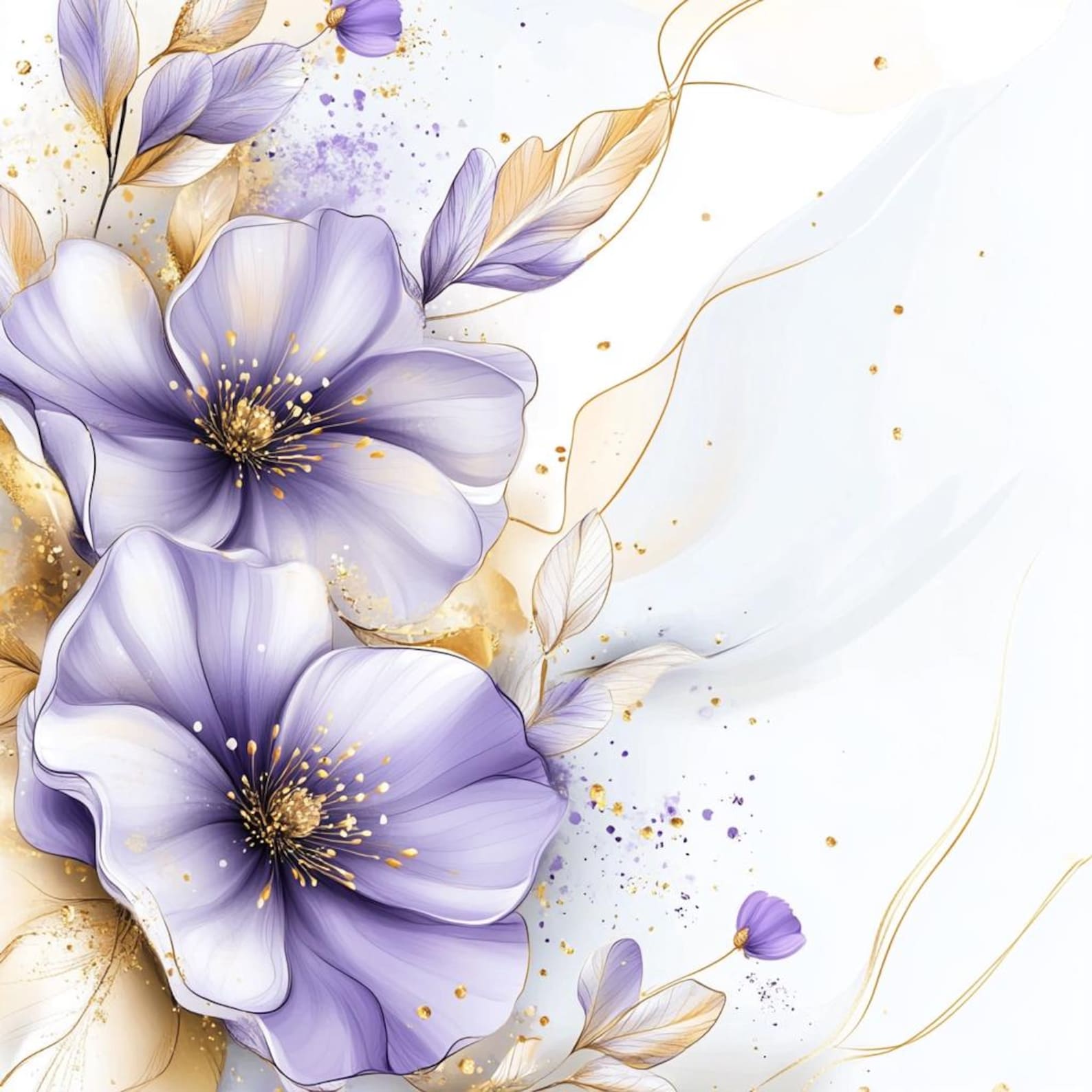Violet Floral Side Border Clipart: Watercolor Flowers (digital Download ...
