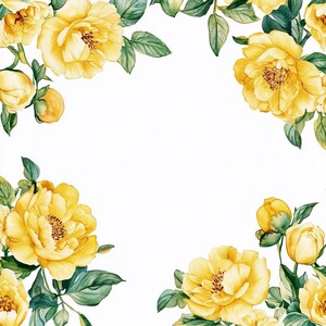 Yellow Floral Frame Clipart: Wedding Invitation PNG (digital Download ...