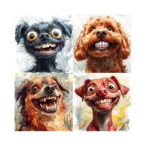 Smiling Dog Portrait Cliparts, Watercolor Style (JPG), Spring Clipart ...