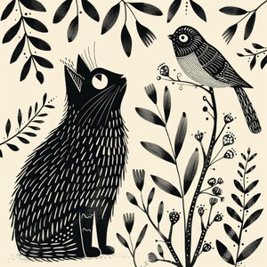 Cat and Bird Cliparts: Playful Feline Graphics (JPG Digital Download ...