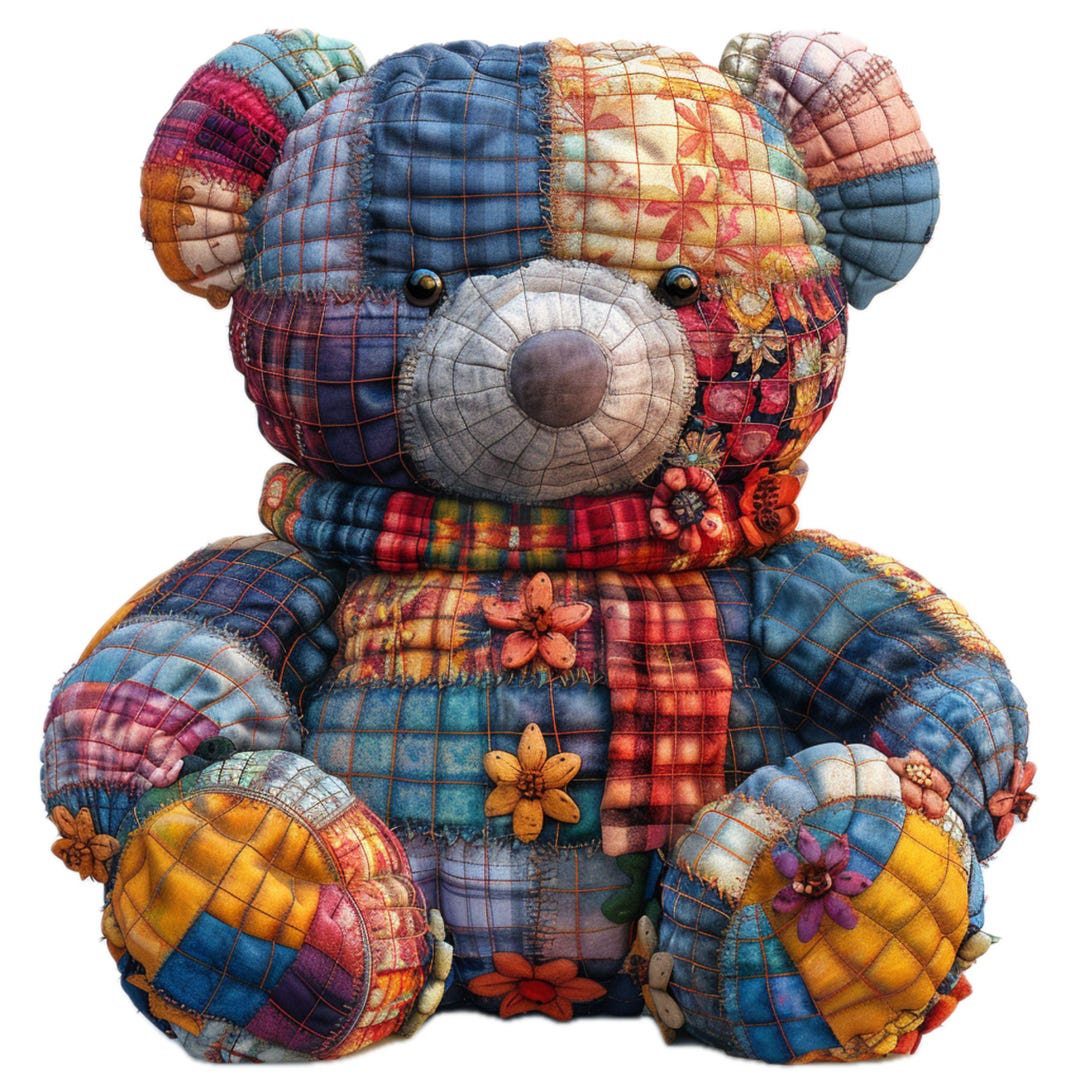 16 PATCHWORK TEDDY BEAR Digital Image, Patchwork Teddy Png, Patchwork ...