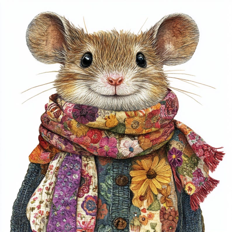 Watercolor Mouse Patchwork Clipart: Vintage Scrapbooking Art (digital ...