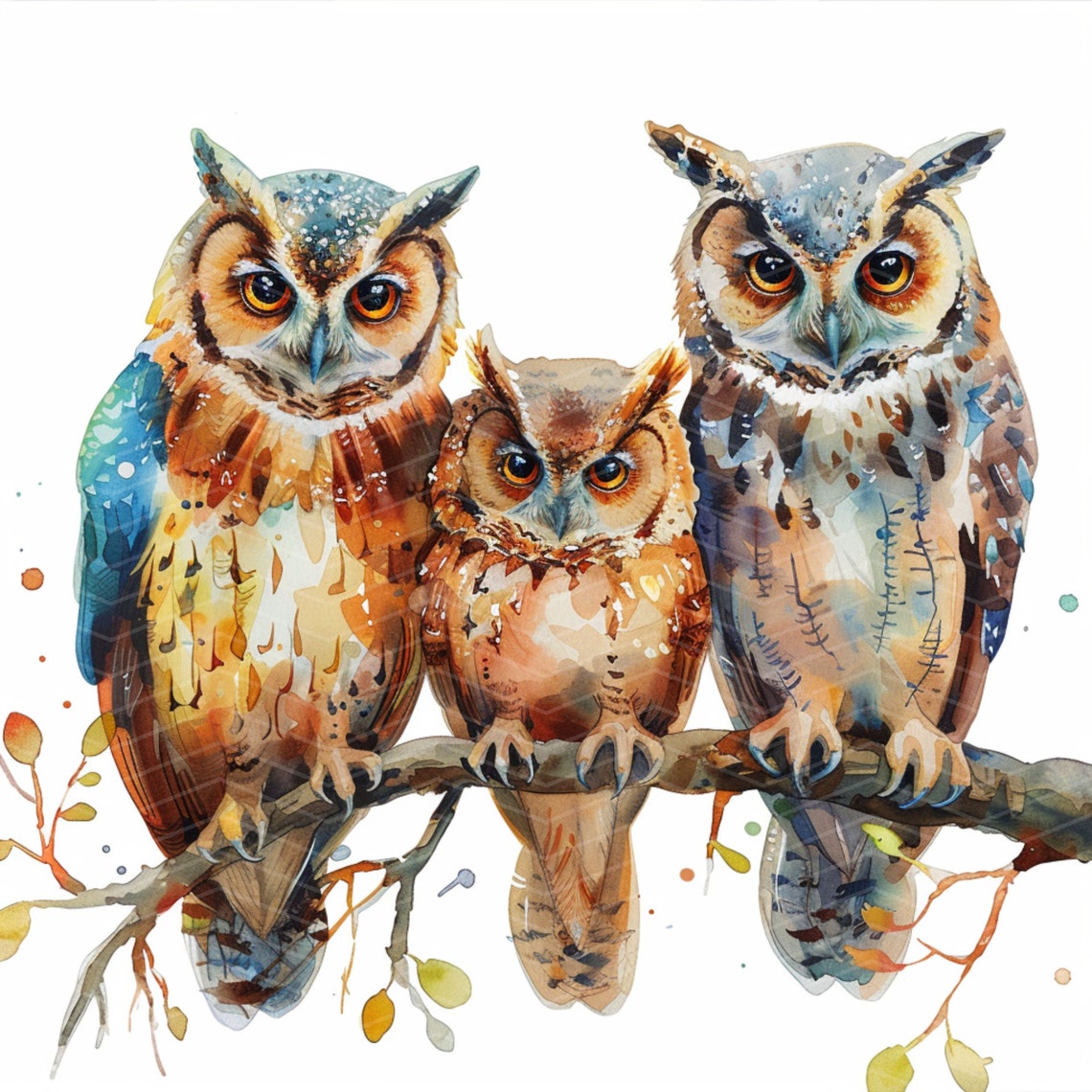 12 OWLS Cliparts, JPG, Watercolor Owls Clipart, High Quality ...