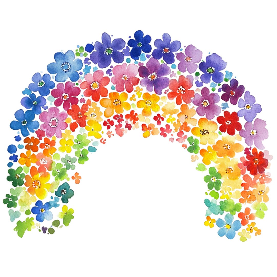 Rainbow Flower Frame Clipart: Colorful Floral PNG Images (digital ...