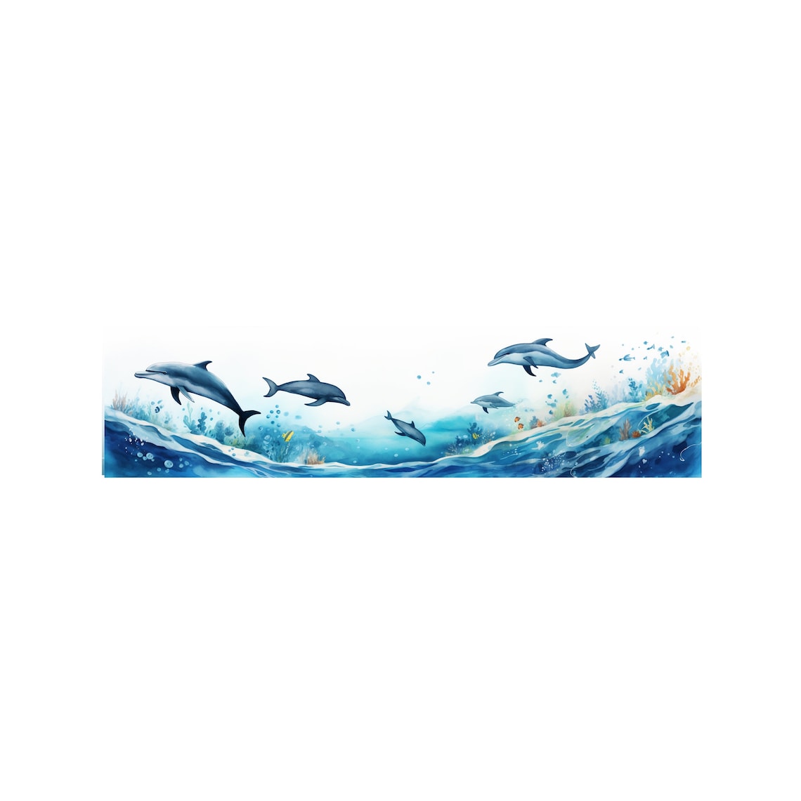 10 JPG Dolphins Border Clipart, Watercolor Dolphin, Clipart Border ...