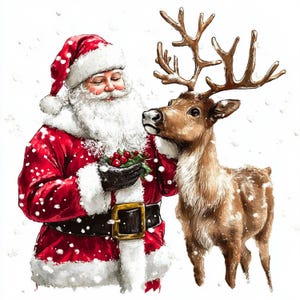 Christmas Santa & Reindeer Clipart: Holiday Art (digital Download) - Etsy