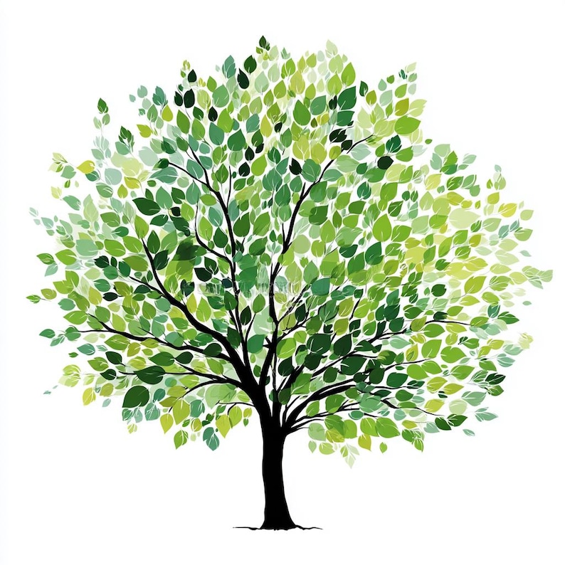 Watercolor Tree Clipart: Green Forest PNG Illustrations (digital ...