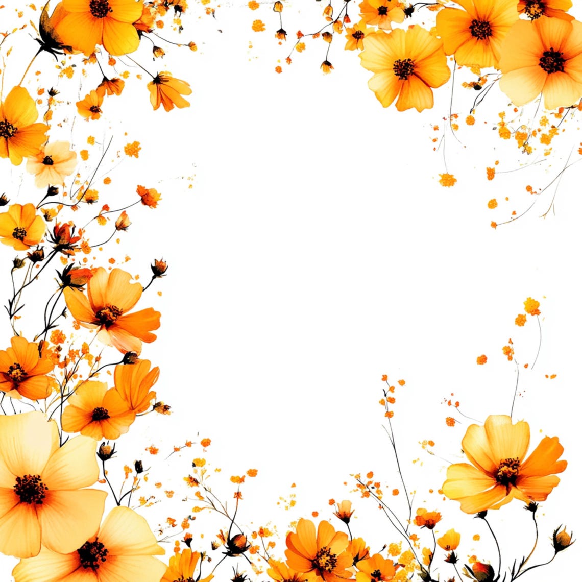 Orange Flower Frames Clipart: Wedding Invitation, Scrapbooking (digital ...