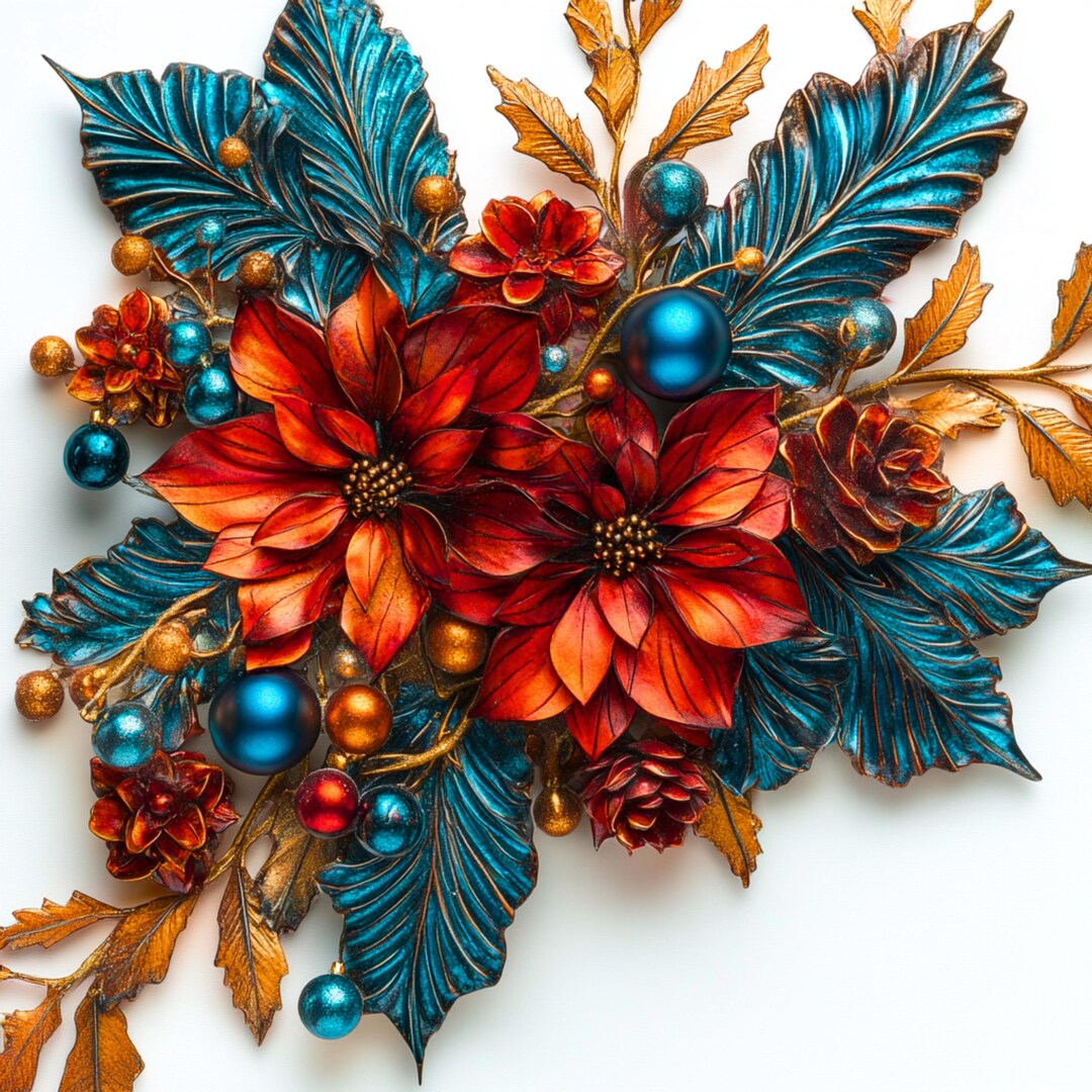 Christmas Floral Clipart: Holiday Flower Art, Commercial Use (digital ...