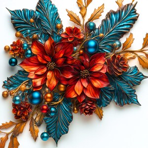 Christmas Floral Clipart: Holiday Flower Art, Commercial Use (digital ...