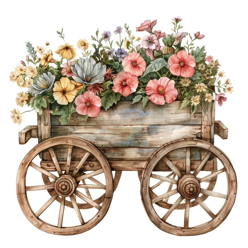 8 PNG Wooden Carts With Flowers Clipart. Transparent Background Png ...