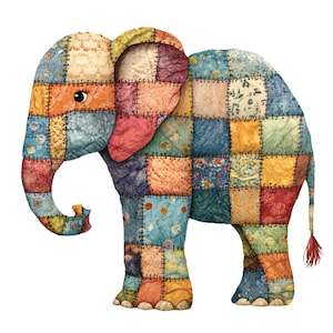 10 PNG Elephant Patchwork Clipart, Commercial Use Elephant Art, Print ...
