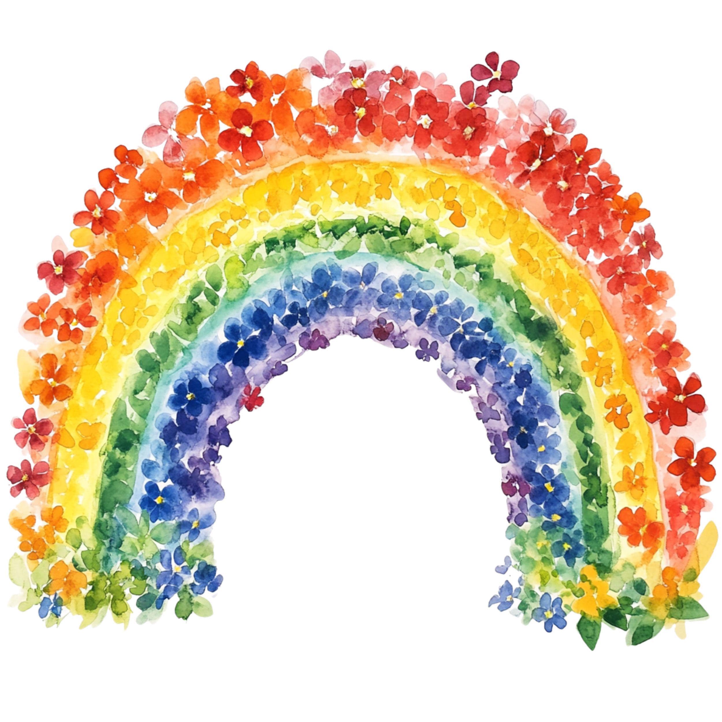 Rainbow Flower Frame Clipart: Colorful Floral PNG Images (digital ...