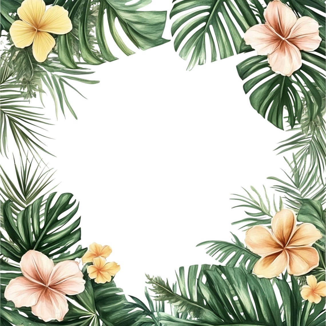 Tropical Watercolor Flower Frames Clipart: Hibiscus PNG (digital ...