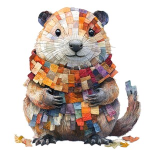 12 BEAVER in a PATCHWORK SCARF Digital Image, Beaver Png Illustration ...