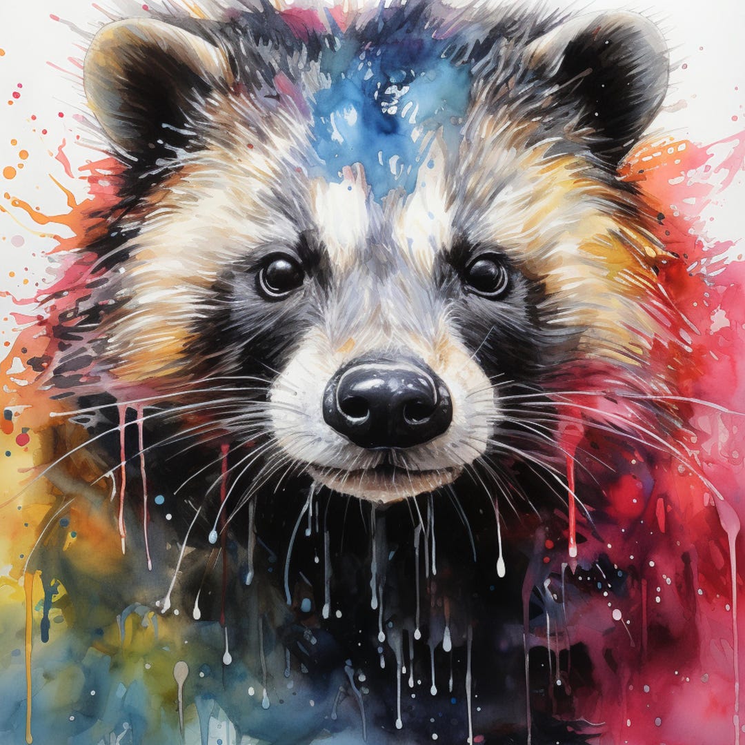 Neon Watercolor Badger Raccoon Clipart Bundle (JPG) - Etsy