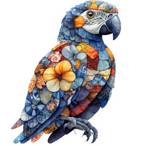 Patchwork Parrot Illustration: Colorful Digital Image (digital Download ...