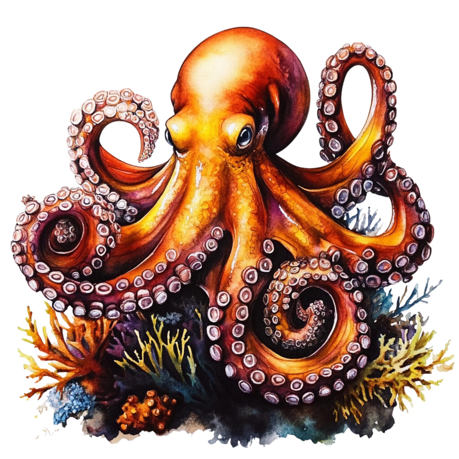 76 Watercolor Octopus Clipart: 76 PNG Images, Transparent Background ...