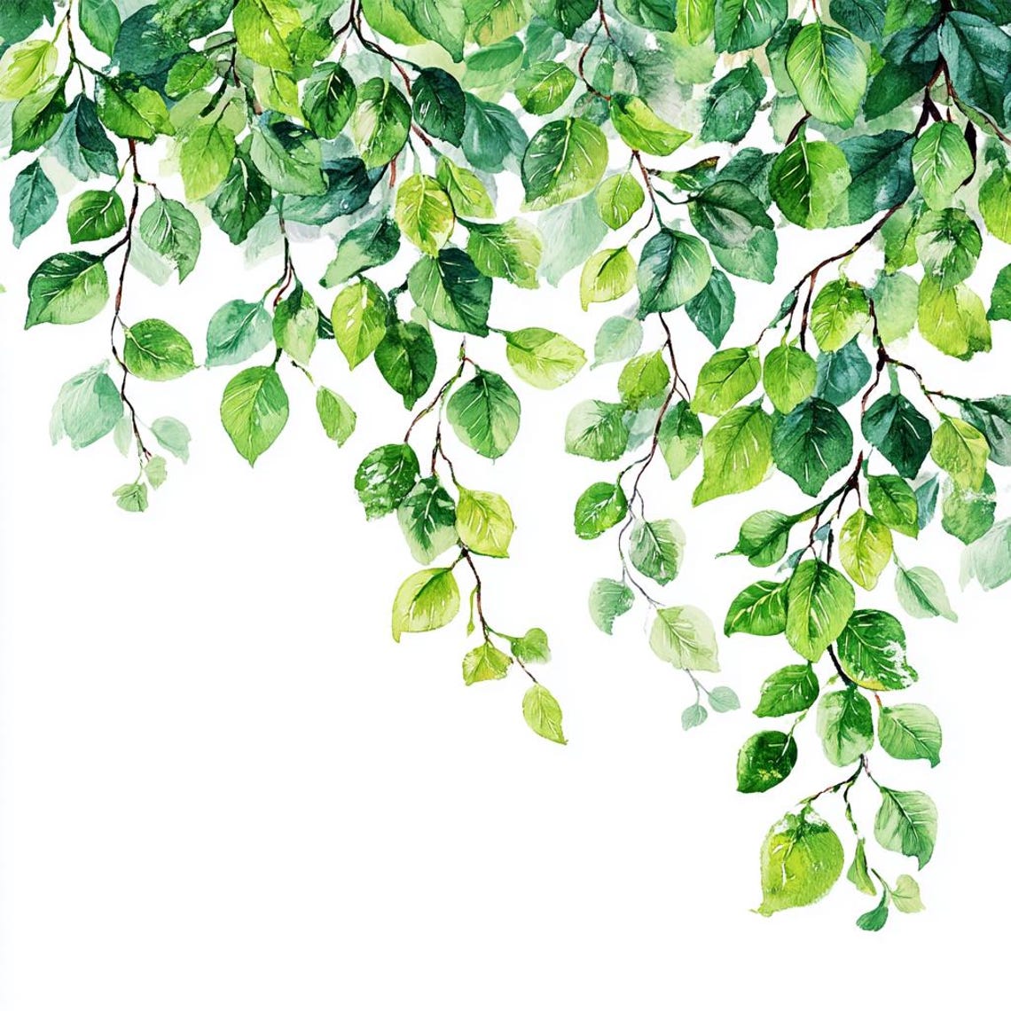 Watercolor Green Leaves Clipart: Botanical PNG Branches (digital ...