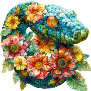 10 Green Snake PATCHWORK Clipart, Green Snake Digital Image, Green ...