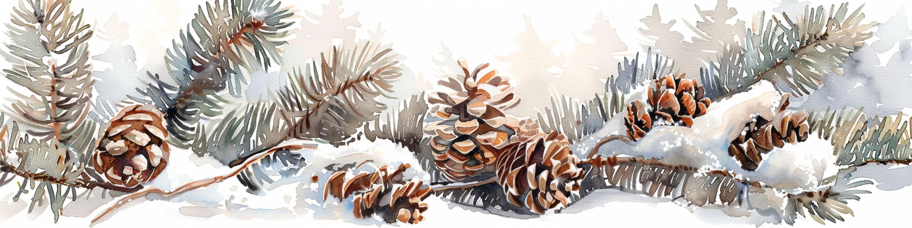 Snow Pine Cones Digital Art: Winter Holiday Print (commercial Use ...