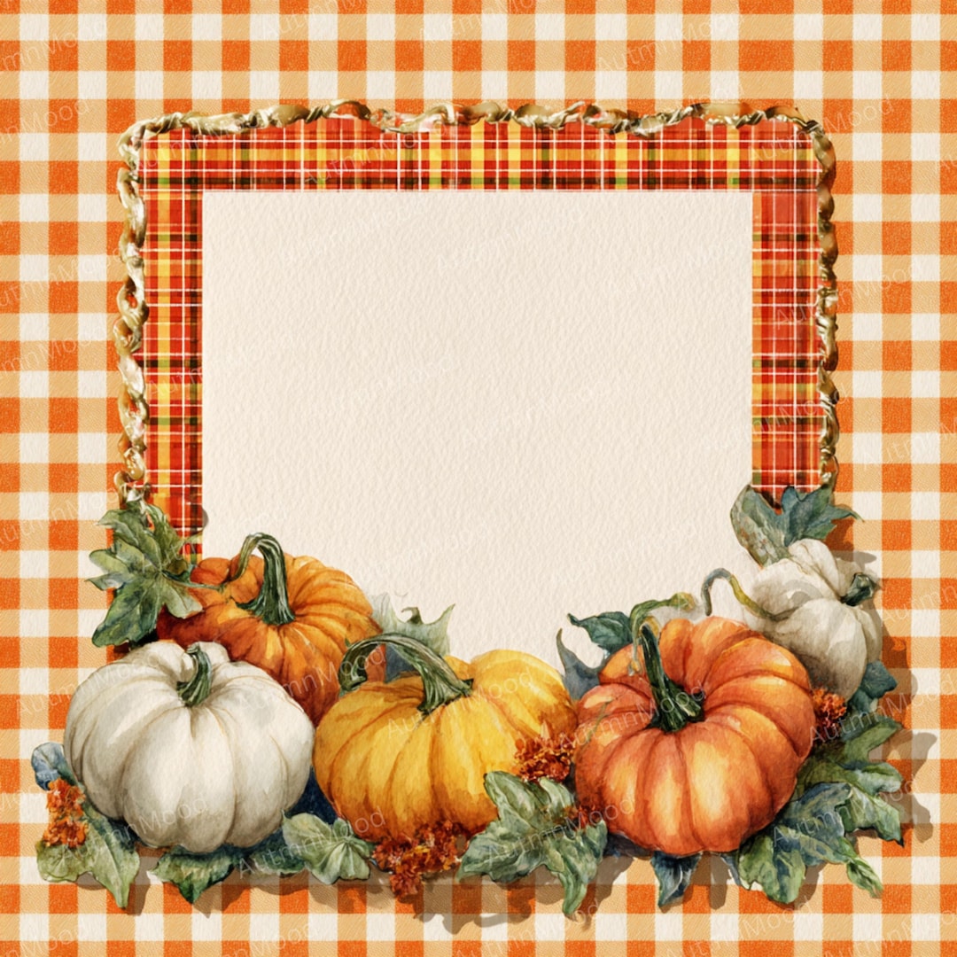 12 Plaid Pumpkin Frame Clipart: Autumn Gingham Border (digital Download ...