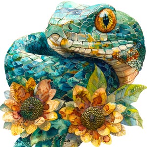 10 Green Snake PATCHWORK Clipart, Green Snake Digital Image, Green ...