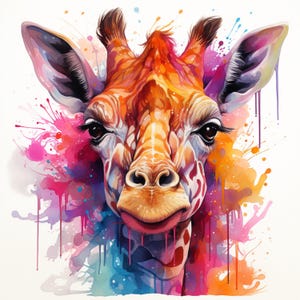 Neon Giraffe Watercolor Clipart Bundle: Rainbow Animals (JPG) - Etsy